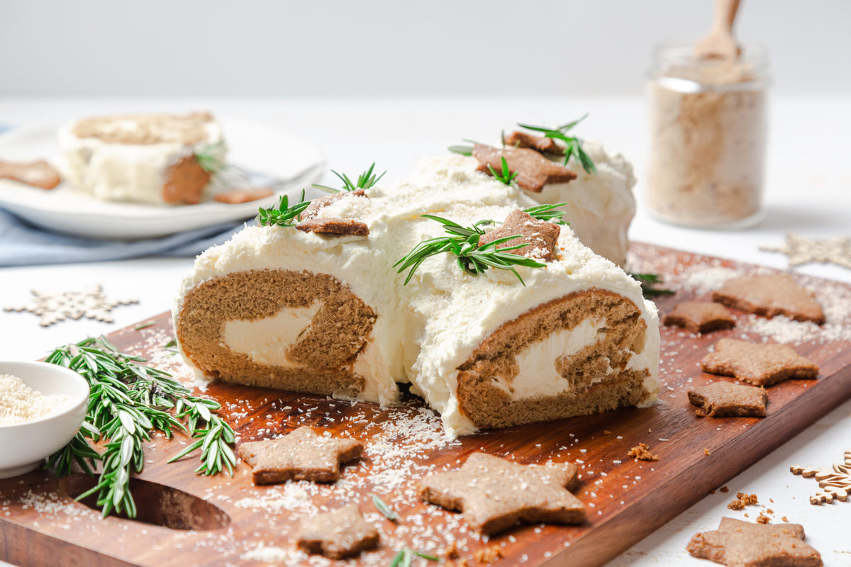 Gingerbread Yule Log with Whipped Cream - Recipe– Down to Earth Organics