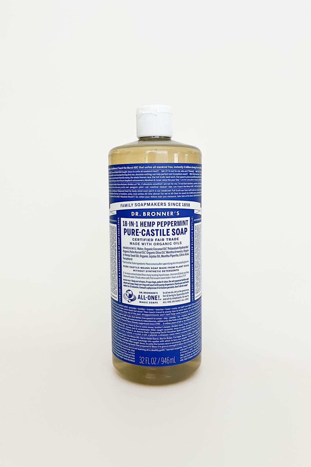 Dr Bronners Pure Castile Liquid Soap Peppermint 946ml– Down to Earth Organics
